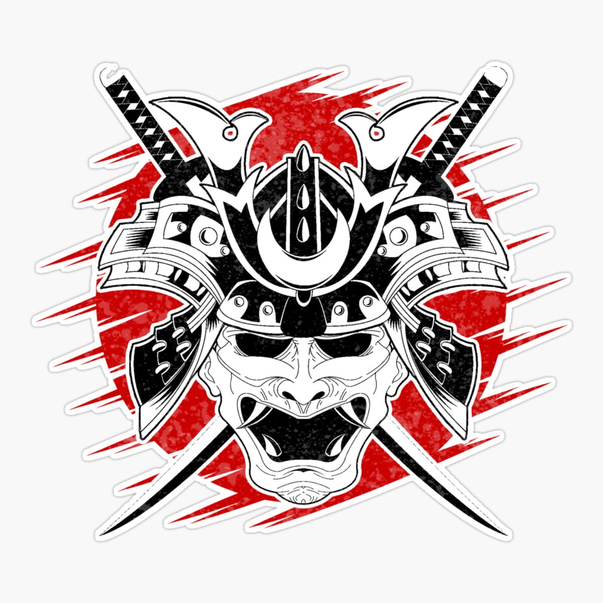 Maneki Red And Black Rising Sun Samurai Oni Samurai Style Logo Sticker ...