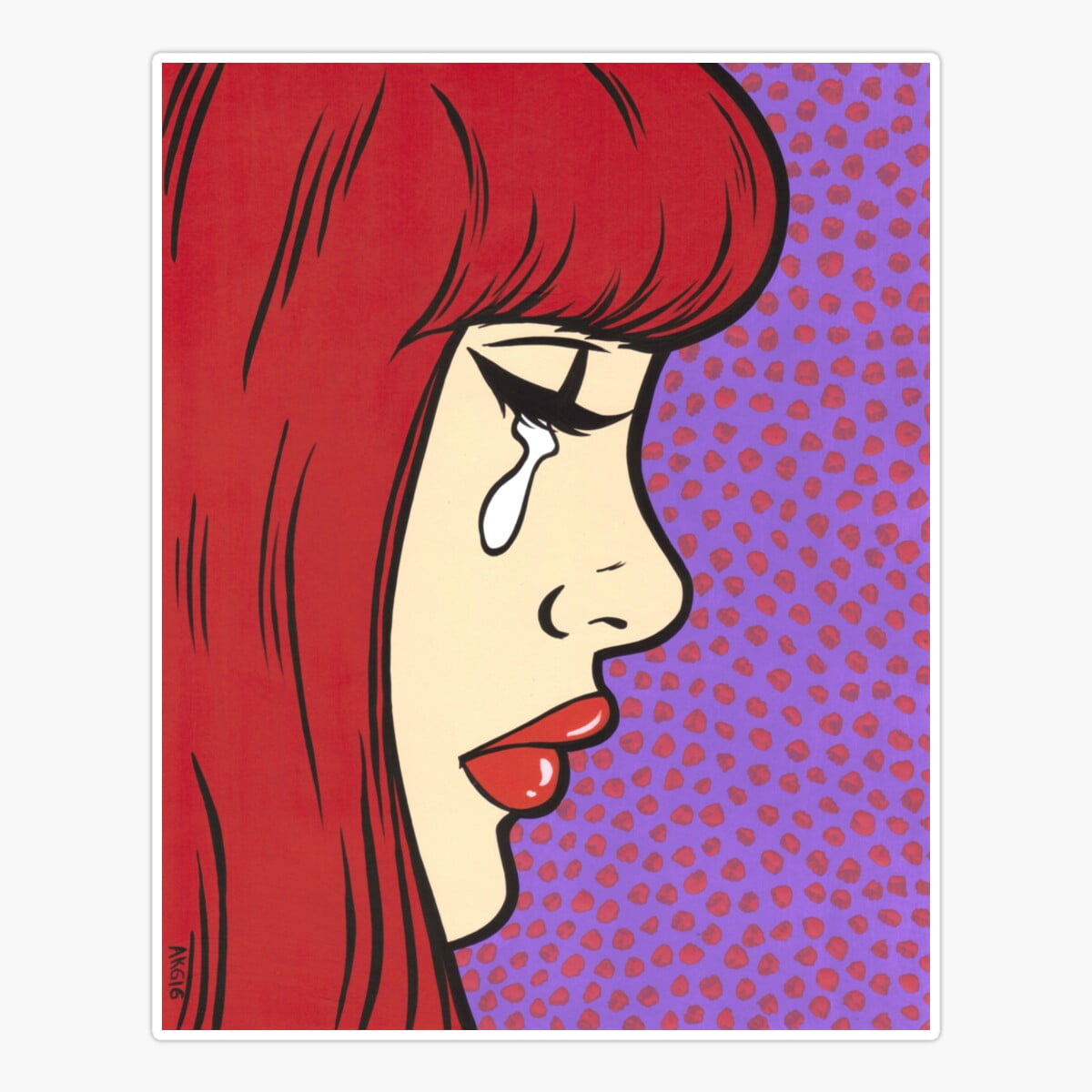 Maneki Red Bangs Crying Comic Girl Sticker, Phone Decal Water Bottle ...