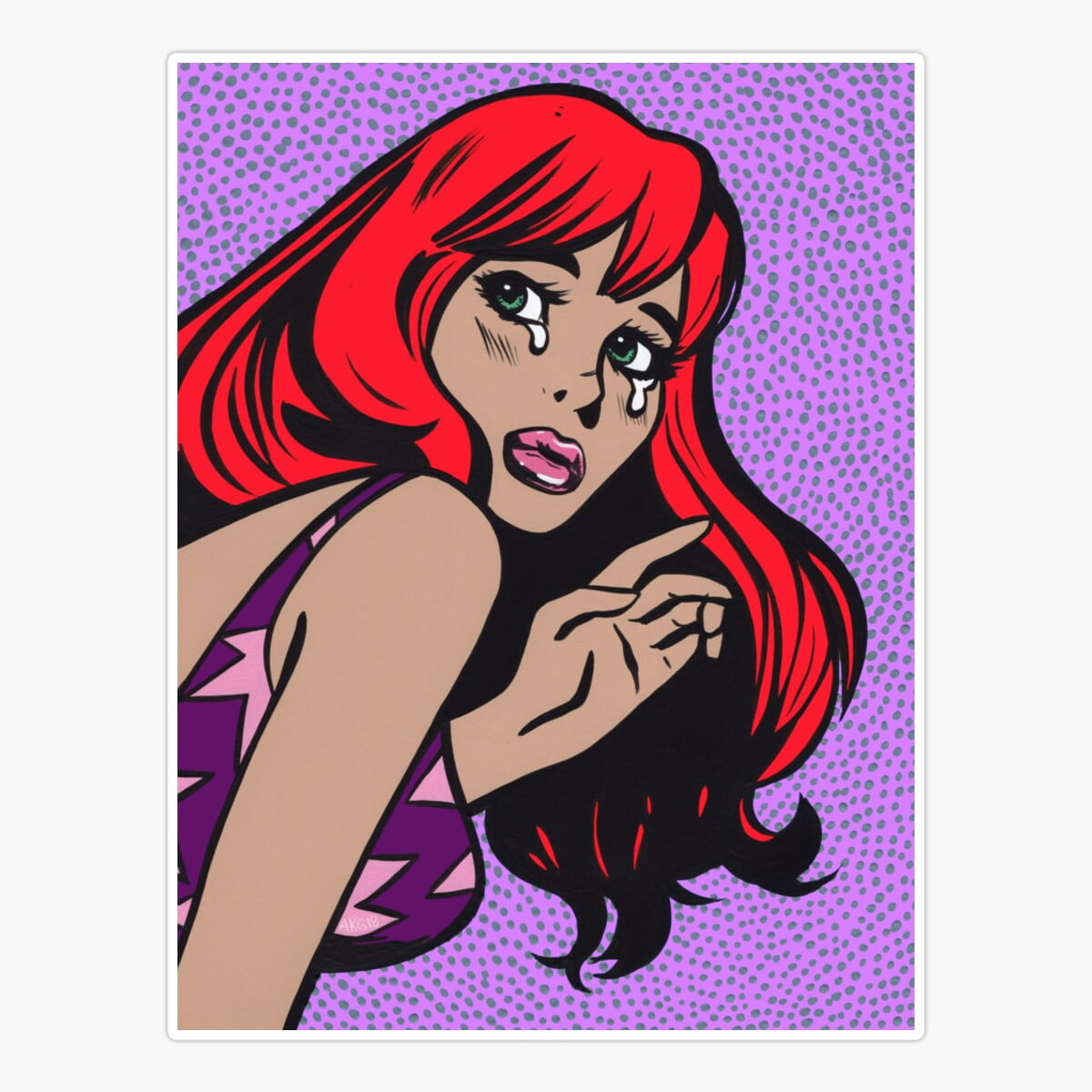 Maneki Red Bangs Crying Comic Girl Sticker, Phone Decal Water Bottle ...