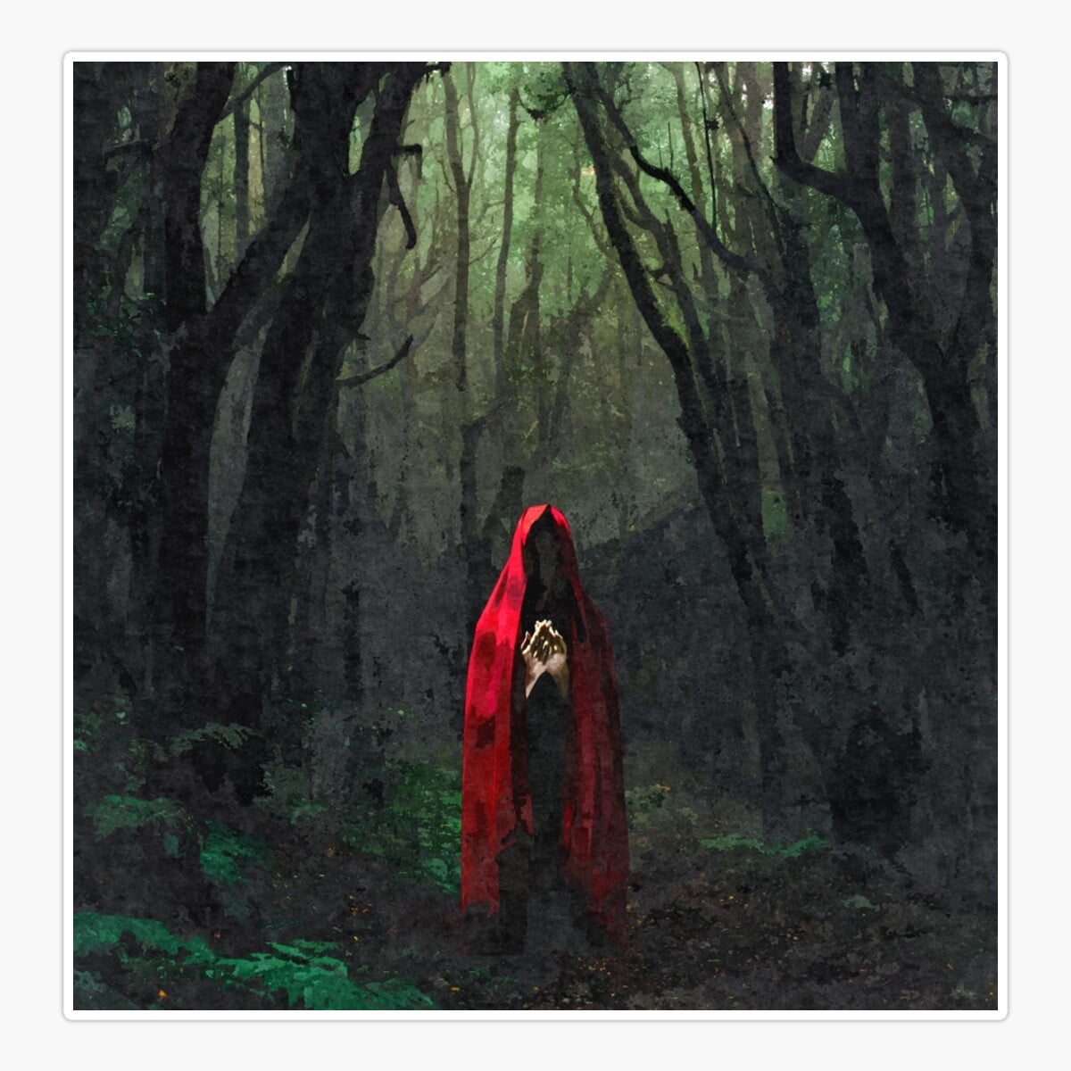 Maneki Red Cape In The Dark Forest Sticker, Phone Decal Water Bottle ...