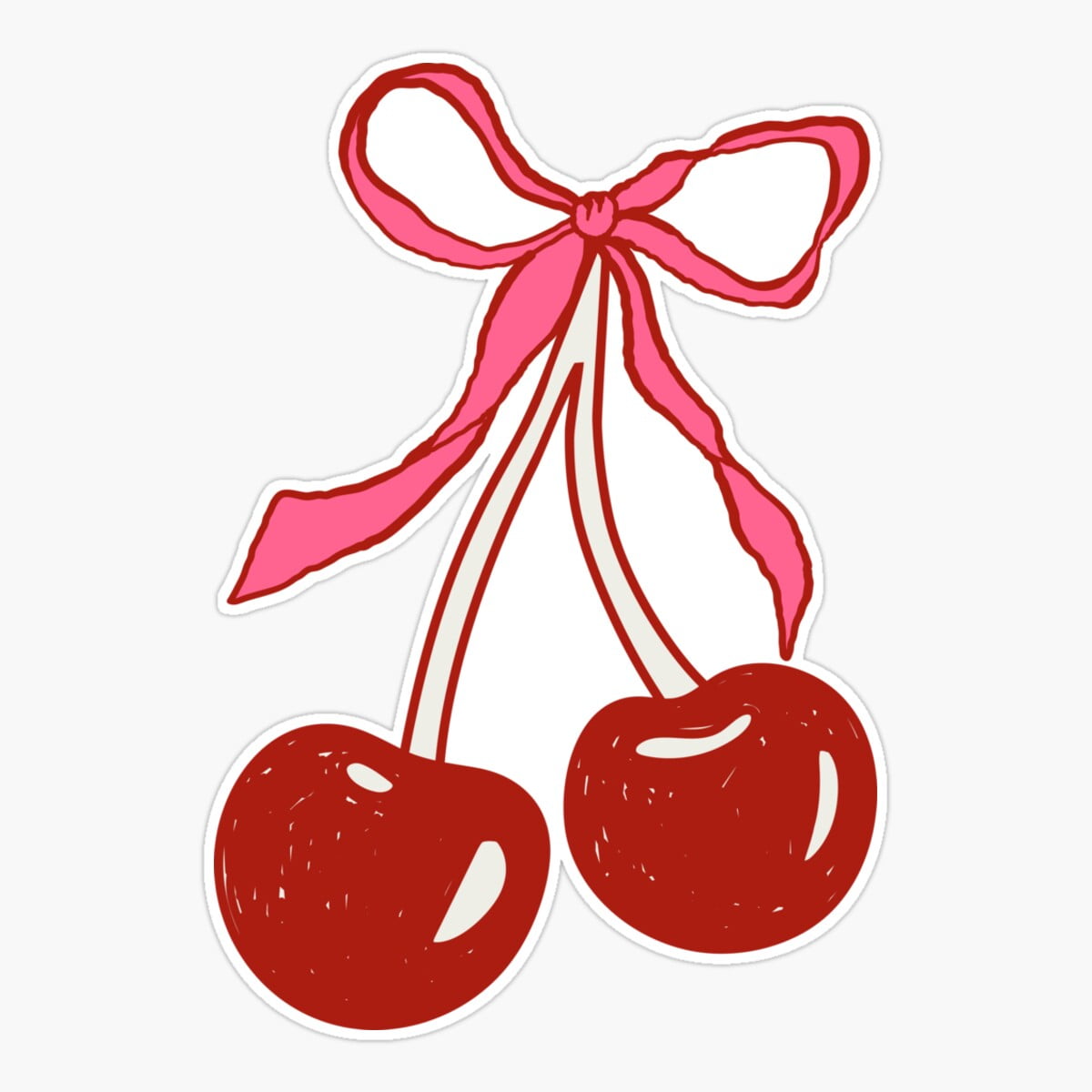 Maneki Red Cherries With Pink Bow. Sticker, Phone Decal Water Bottle ...