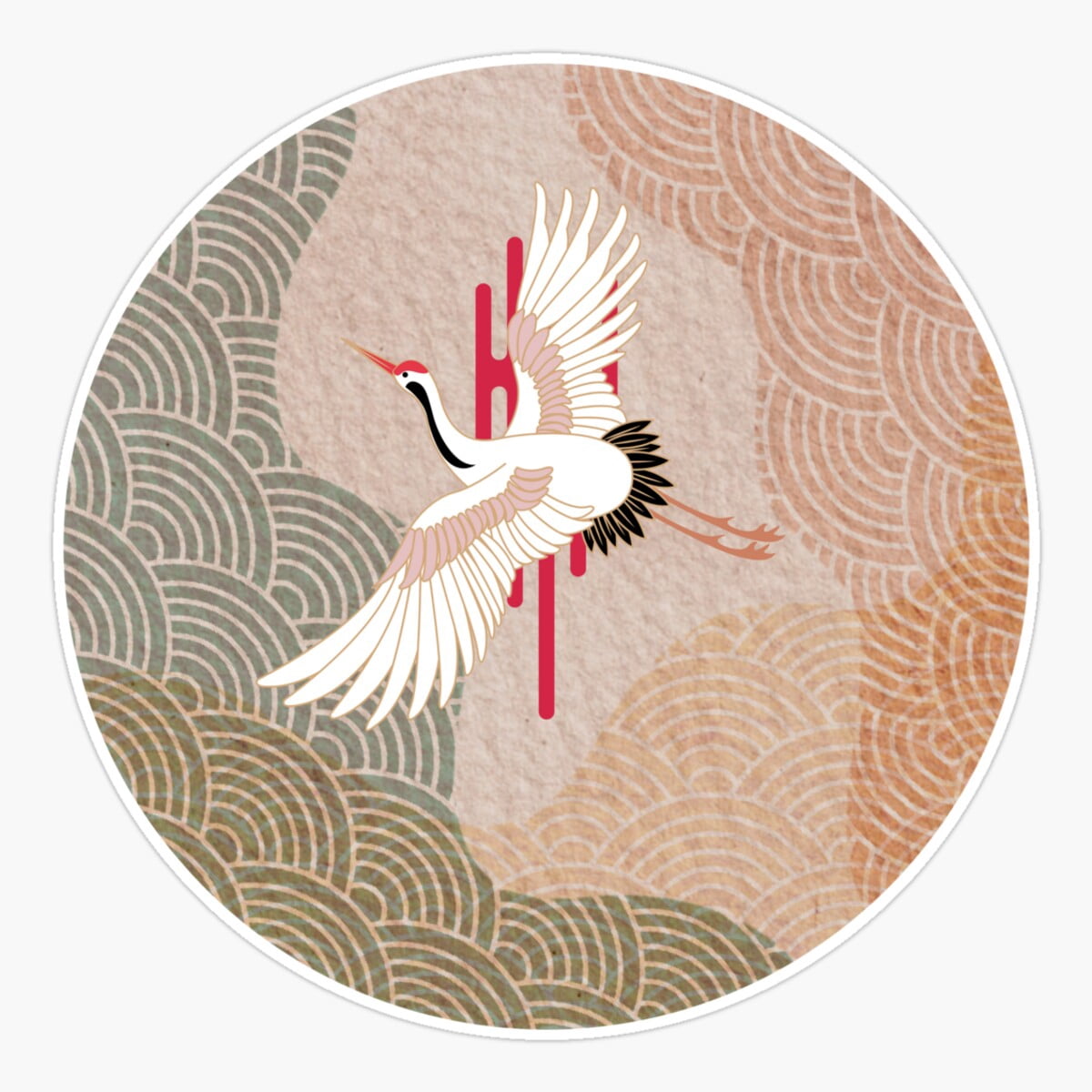 Maneki Red-Crowned Crane Japanese Art Sticker, Phone Decal Water Bottle ...