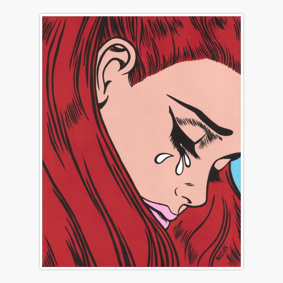 Maneki Red Crying Comic Girl Sticker, Phone Decal Water Bottle Stickers ...