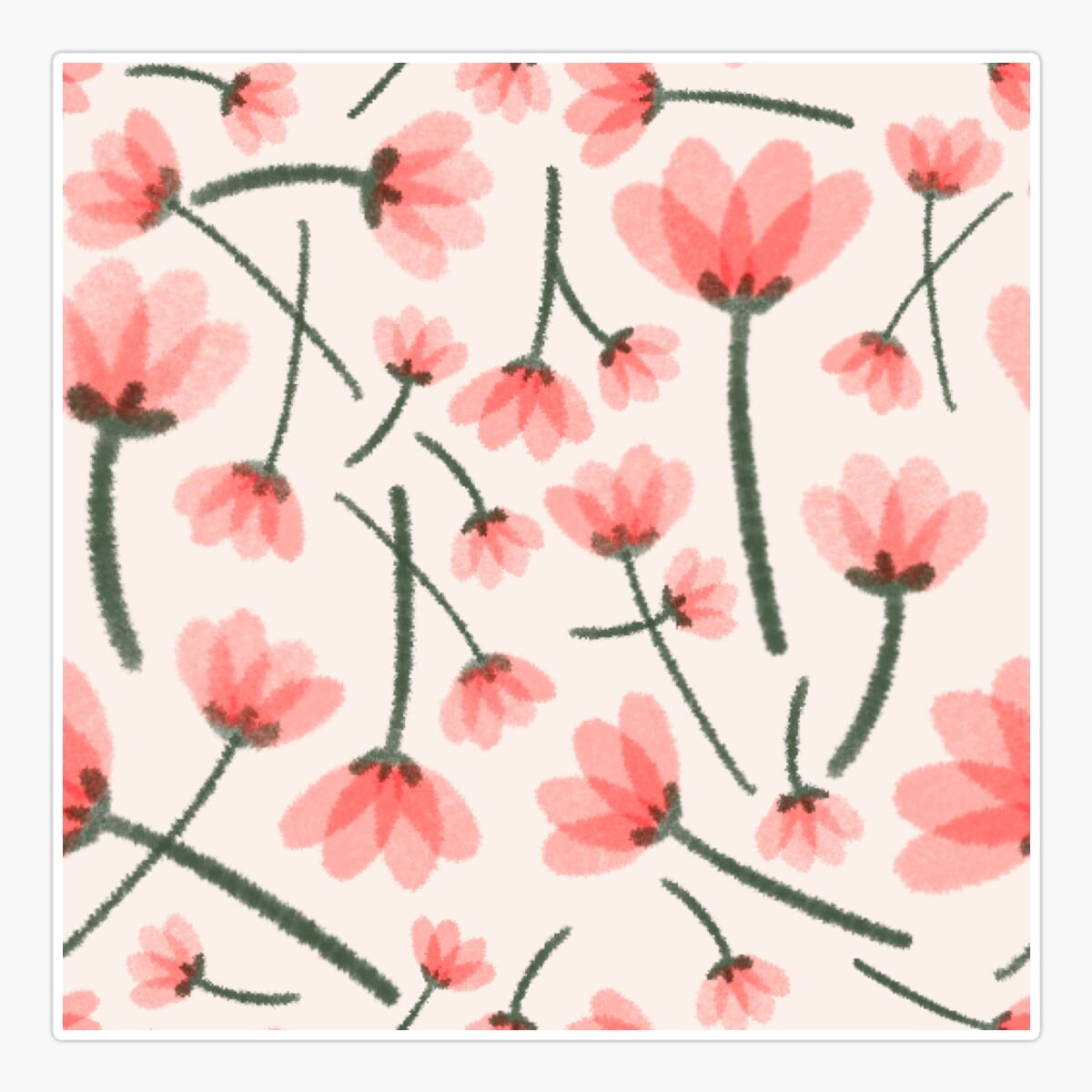 Maneki Red Flowers (Seamless Pattern) Sticker, Phone Decal Water Bottle ...