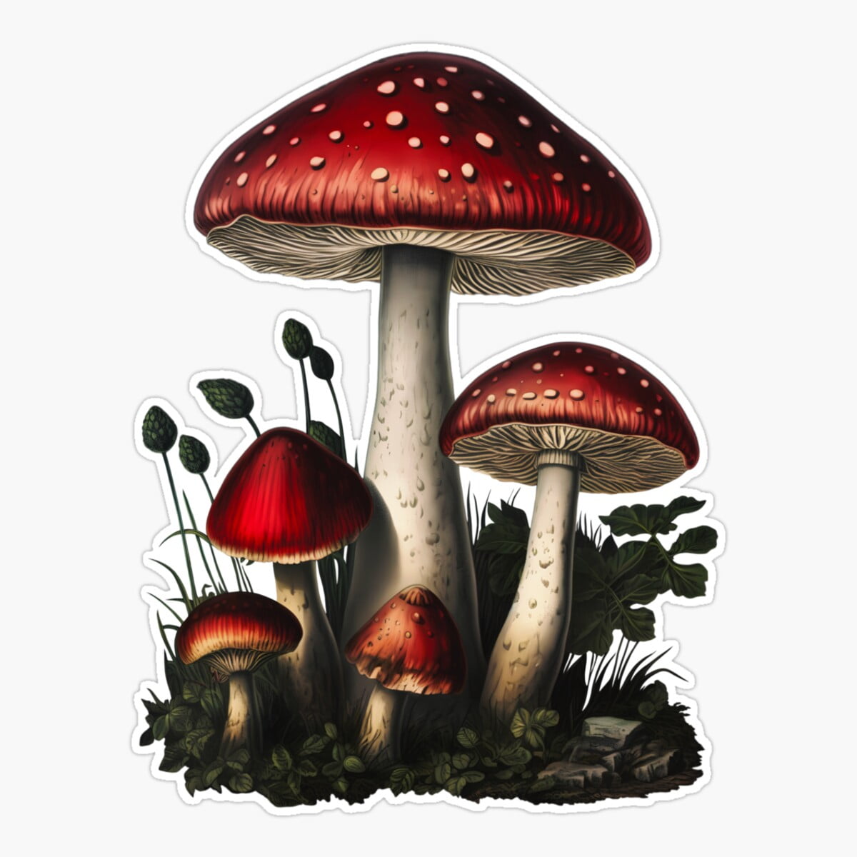 Maneki Red Fly Agaric Mushroom Illustration Sticker, Phone Decal Water ...