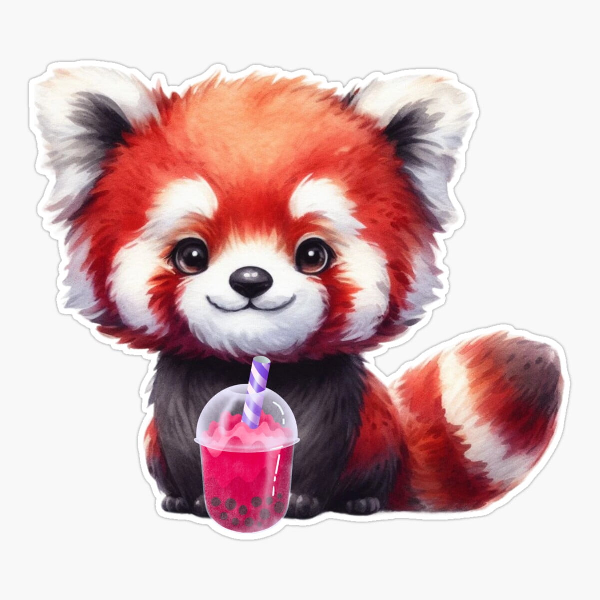 Maneki Red Panda And Bubble Tea Er, Phone Decal Water Bottle Stickers ...