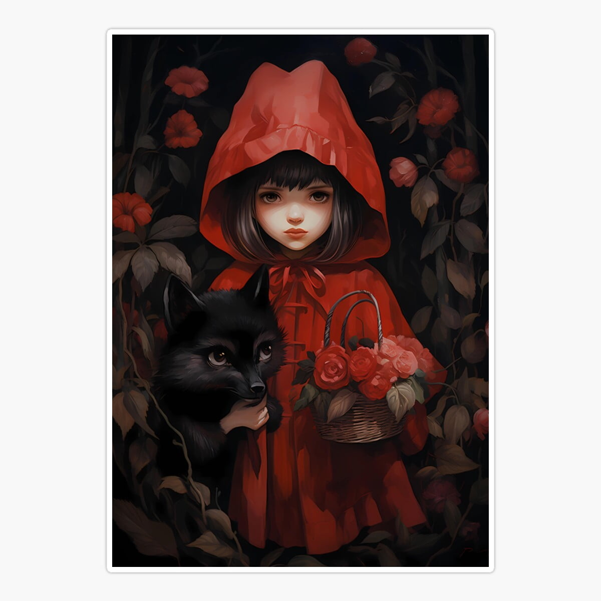 Maneki Red Riding Hood Dark Academia Gothic Cottagecore Decor Sticker ...