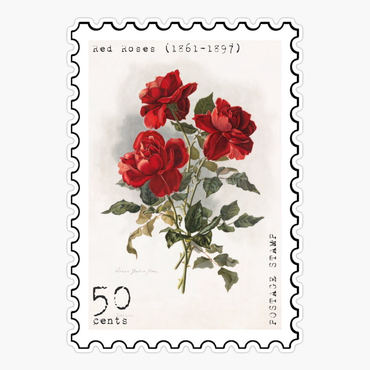 Maneki Red Roses (1861-1897) Stamp Sticker, Phone Decal Water Bottle ...