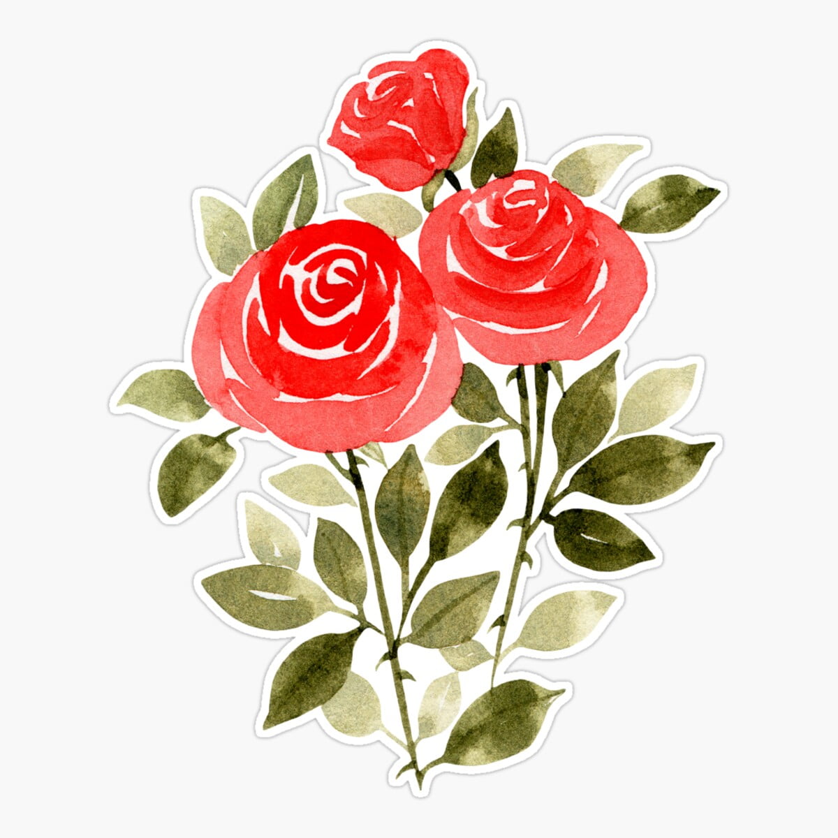 Maneki Red Roses In Watercolor Sticker, Phone Decal Water Bottle ...