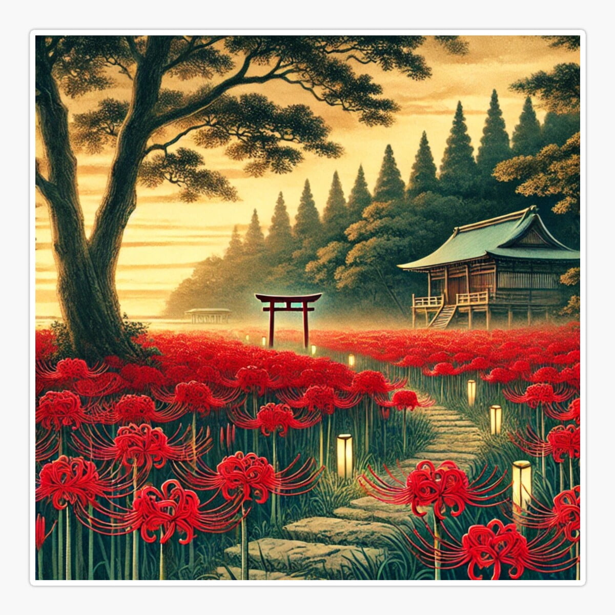 Maneki Red Spider Lily Japanese Art Sticker, Phone Decal Water Bottle ...