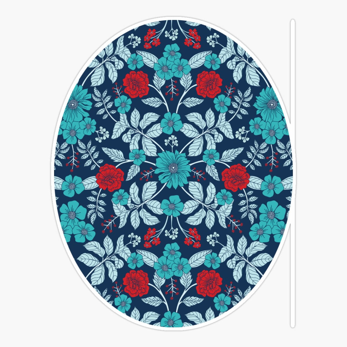 Maneki Red, Turquoise And Navy Blue Floral Sticker, Phone Decal Water ...