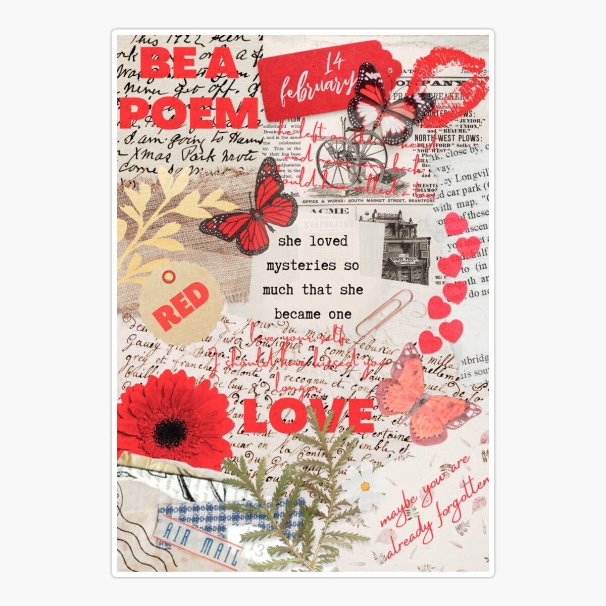 Maneki Red Valentines Aesthetic Collage Sticker, Phone Decal Water ...