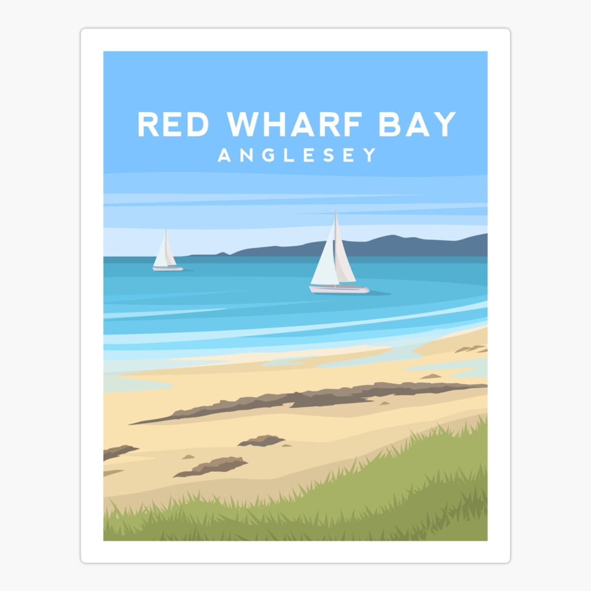 Maneki Red Wharf Bay - Anglesey, North Wales Sticker, Phone Decal Water ...
