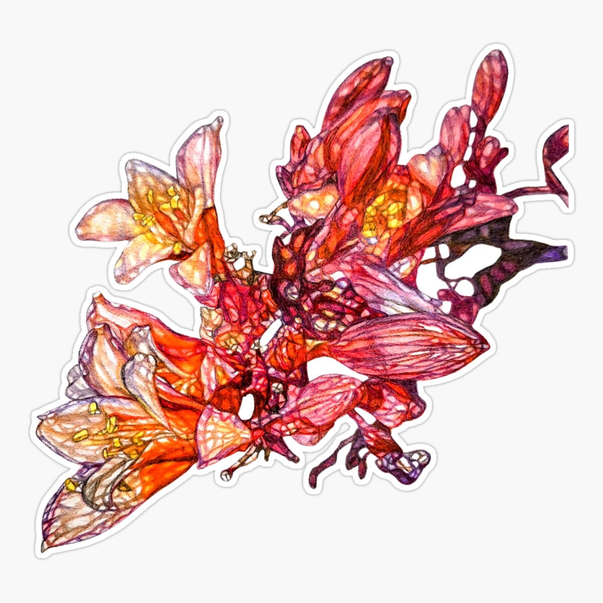 Maneki Red Yucca Flower Bold Bright Reds And Pinks Sticker, Phone Decal ...