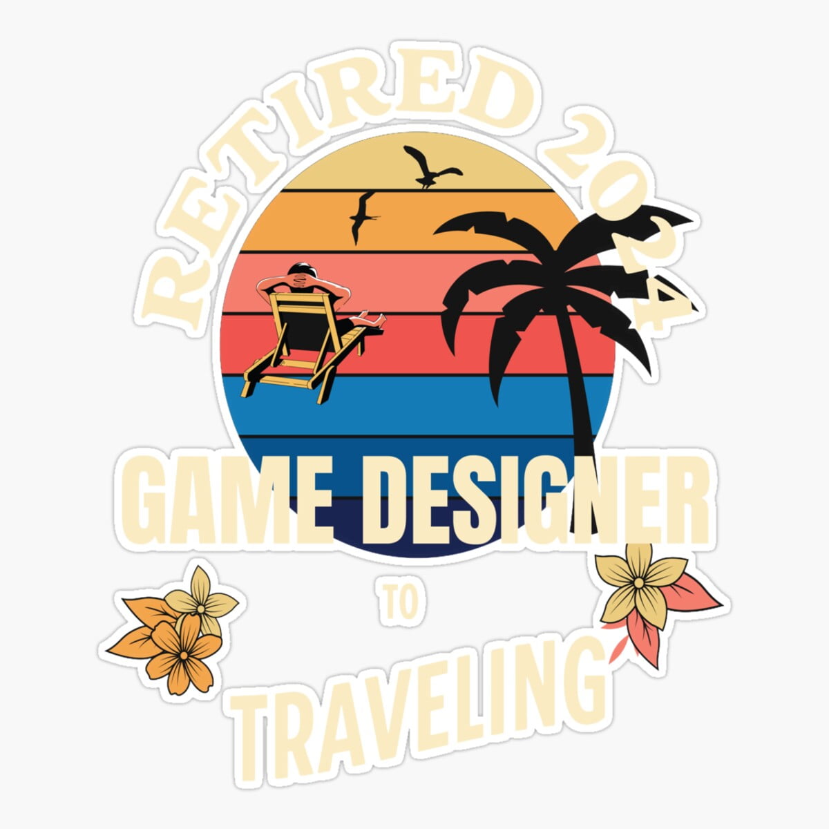 Maneki Retired Game Designer 2024. Tropical Sunset Retirement Vibes ...