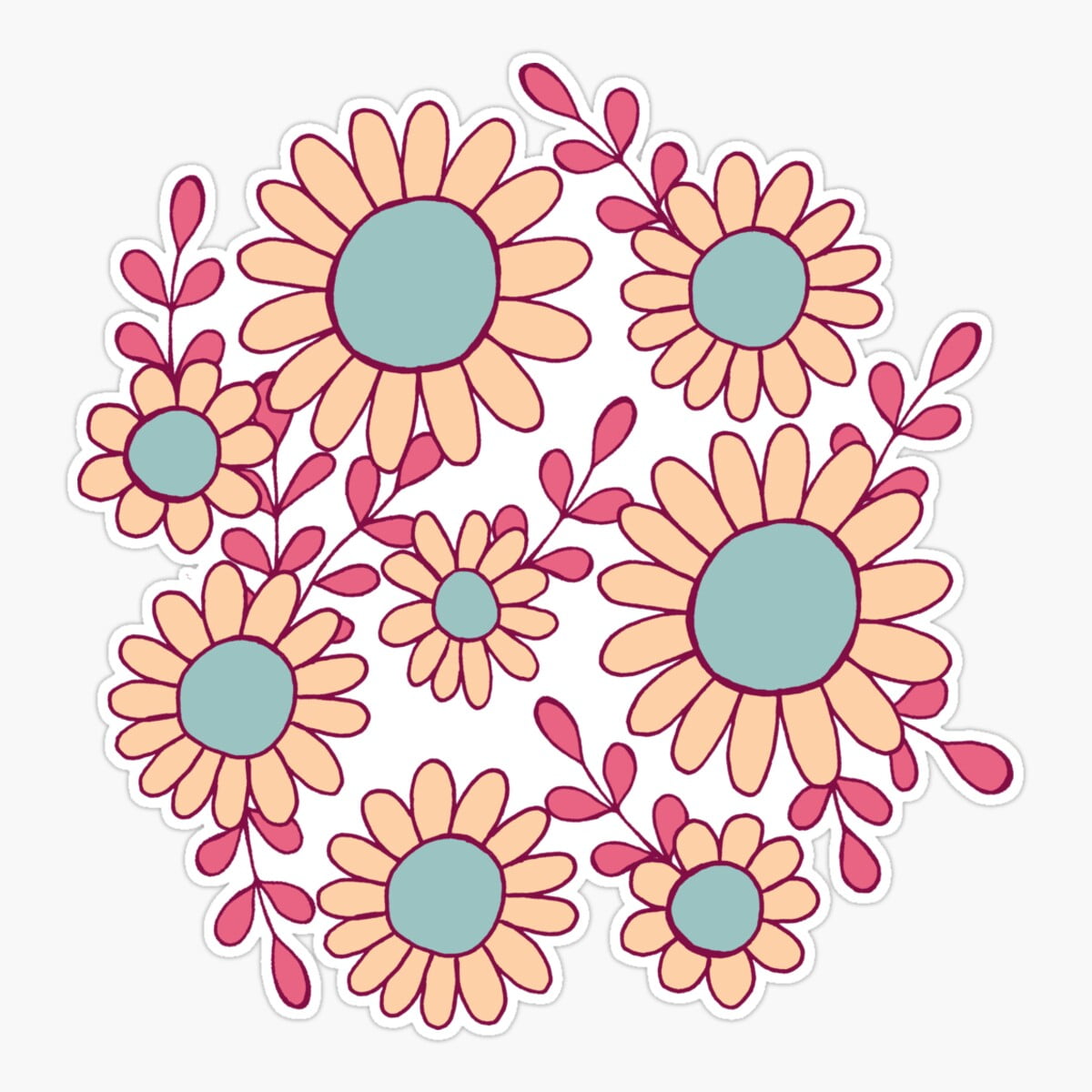 Maneki Retro 70S Daisy Flowers Botanical Pattern In Green, Pink And ...