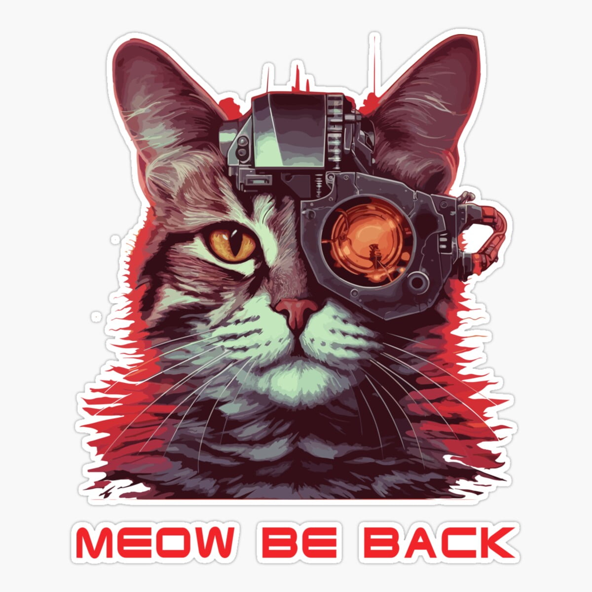 Maneki Retro 80S 90S Robot Cat Gits Sci I Pun Unny Cat Sticker, Phone ...