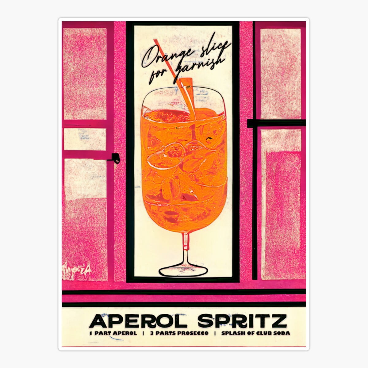 Maneki Retro Aperol Spritz Poster Pink City Homebar, Kitchen Bar Prints ...