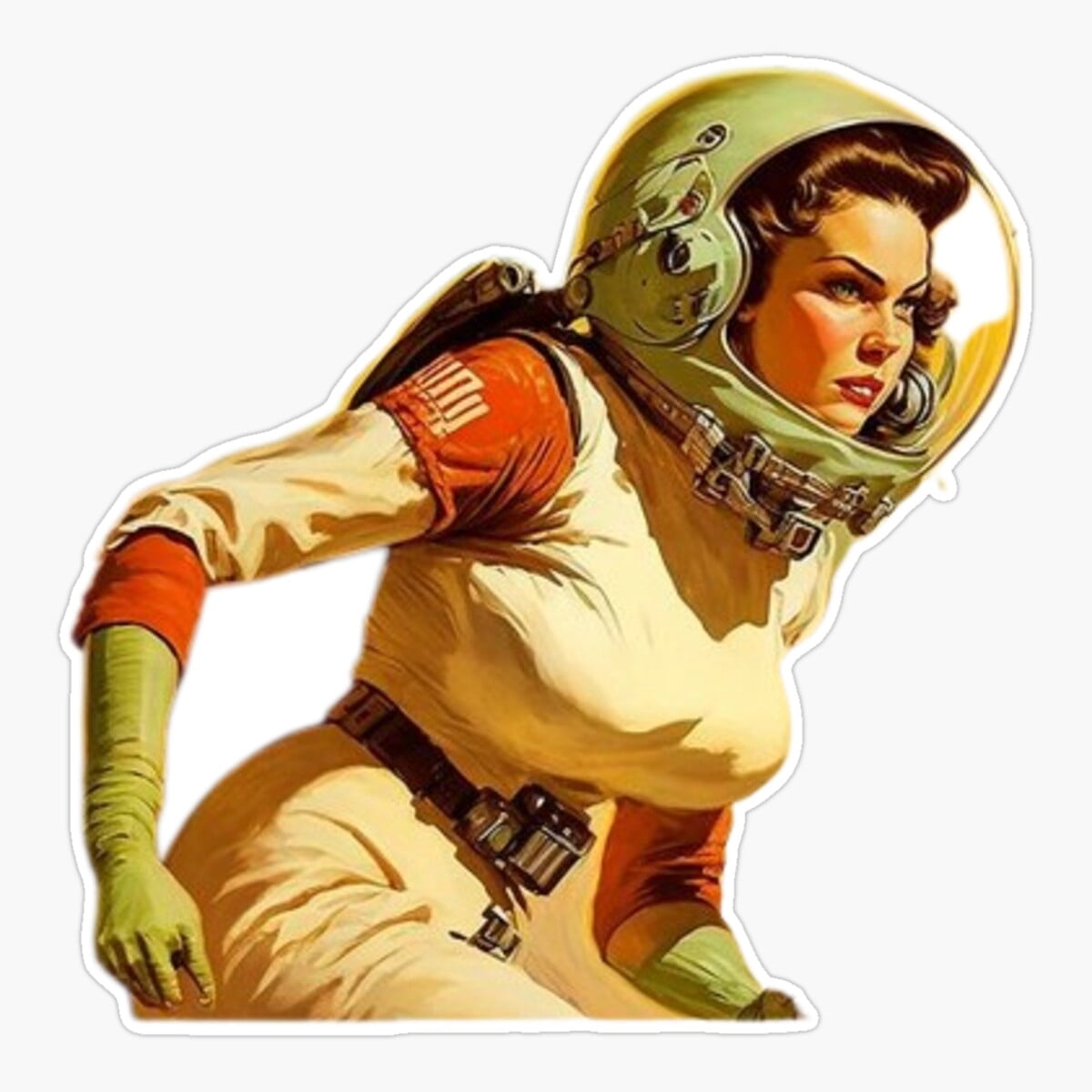 Maneki Retro Astronaut Woman Sticker, Phone Decal Water Bottle Stickers ...