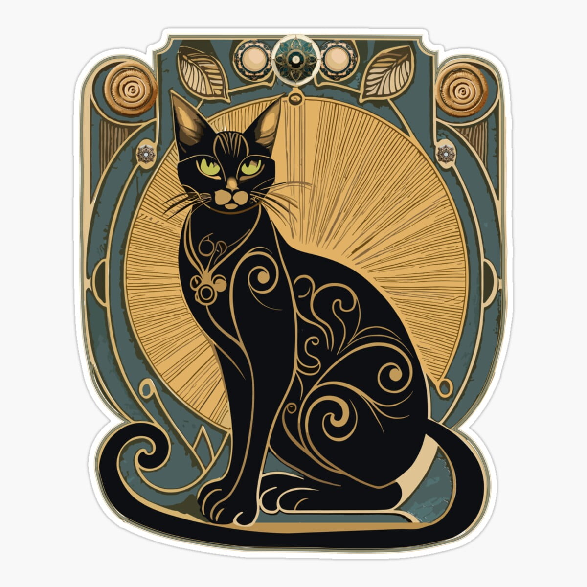 Maneki Retro Black Cat Art Nouveau, Vintage Art Deco Sexton Cat Sticker ...
