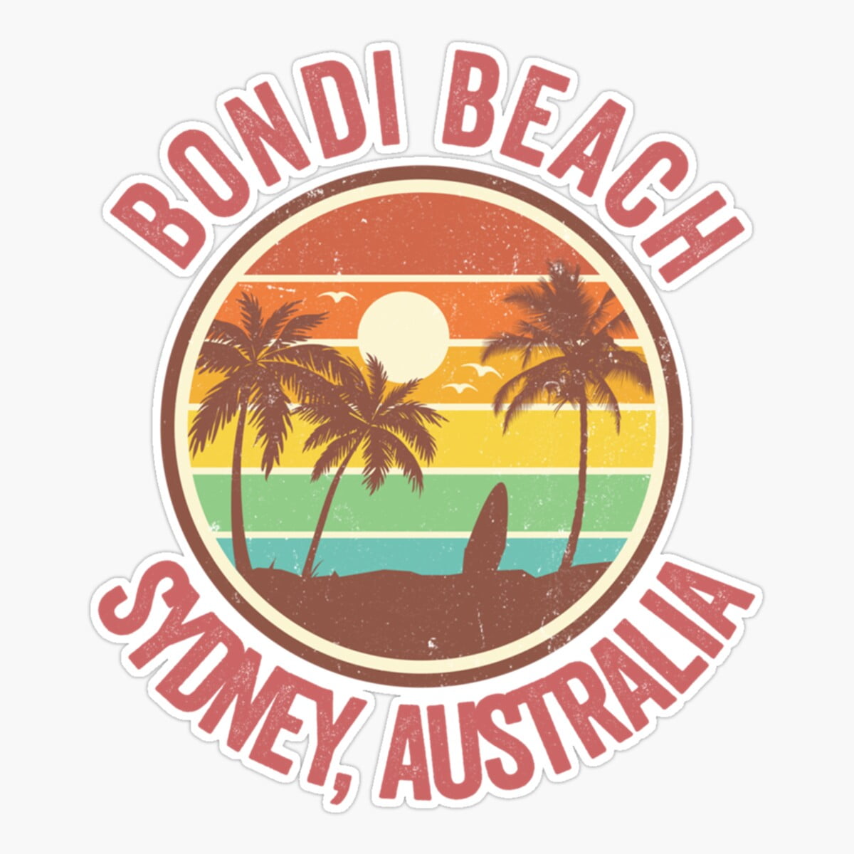 Maneki Retro Bondi Beach Sydney Australia Sunset Sticker, Phone Decal ...