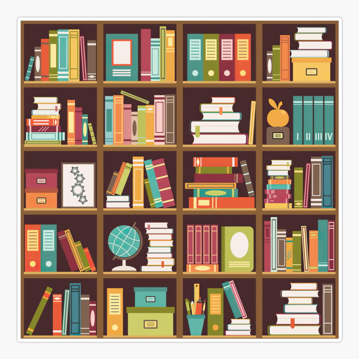 Maneki Retro Bookshelves Sticker, Phone Decal Water Bottle Stickers Car ...