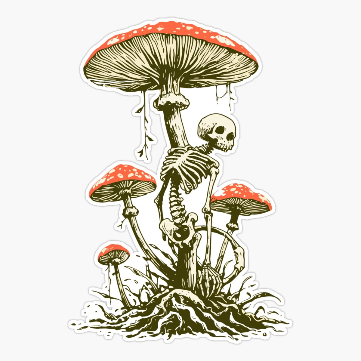 Maneki Retro Botany Mushroom Skeleton Sticker, Phone Decal Water Bottle ...
