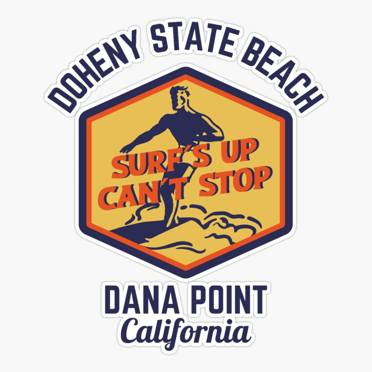 Maneki Retro Doheny State Beach Dana Point California, Navy Text- Retro ...