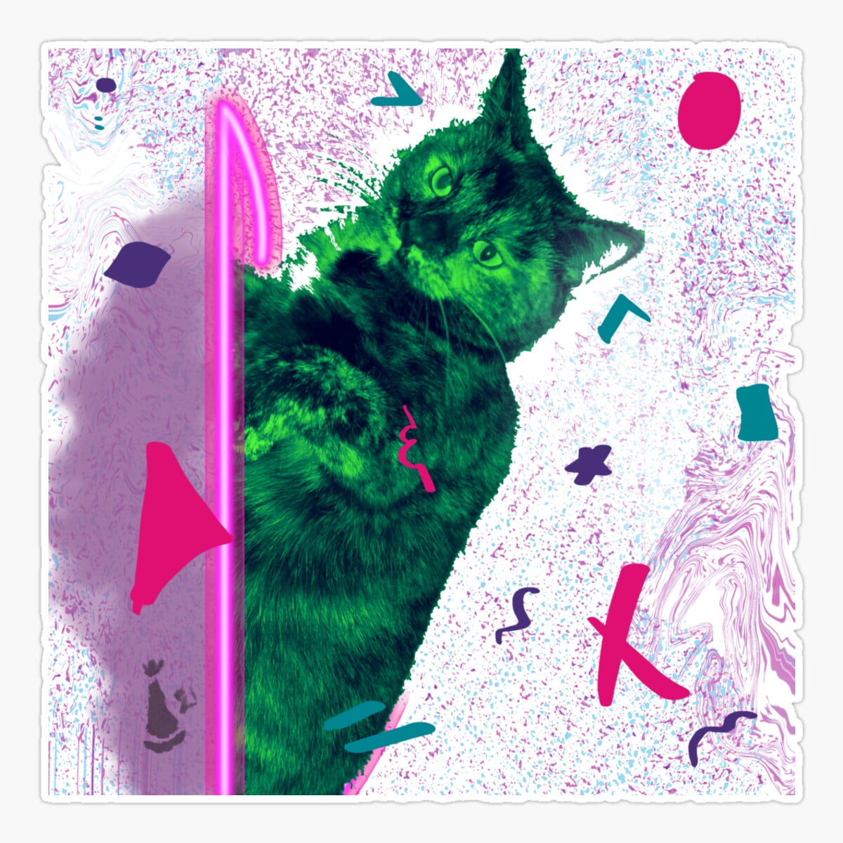 Maneki Retro Glitch Cat Sticker, Phone Decal Water Bottle Stickers Car ...