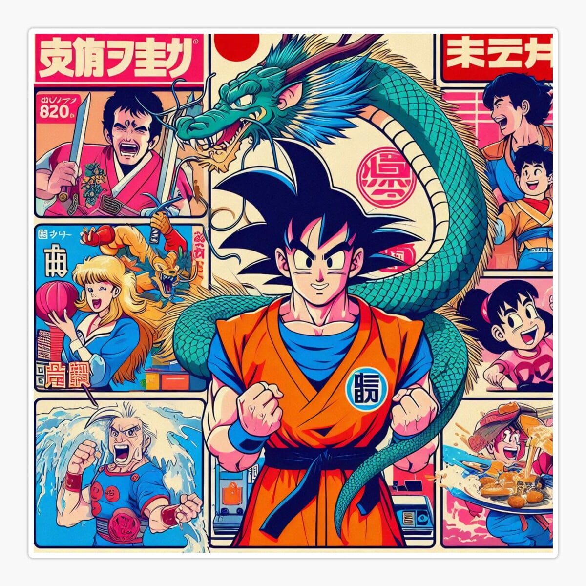 Maneki Retro Japanese Cartoon Cover Goku Sticker, Phone Decal Water ...