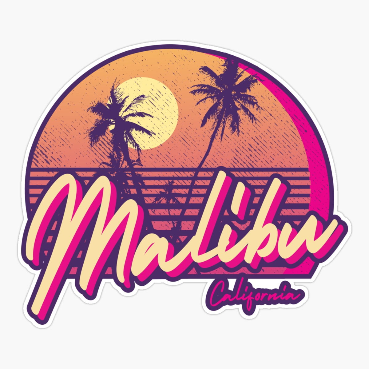 Maneki Retro Malibu California Sunset Beach Graphic Sticker, Phone ...