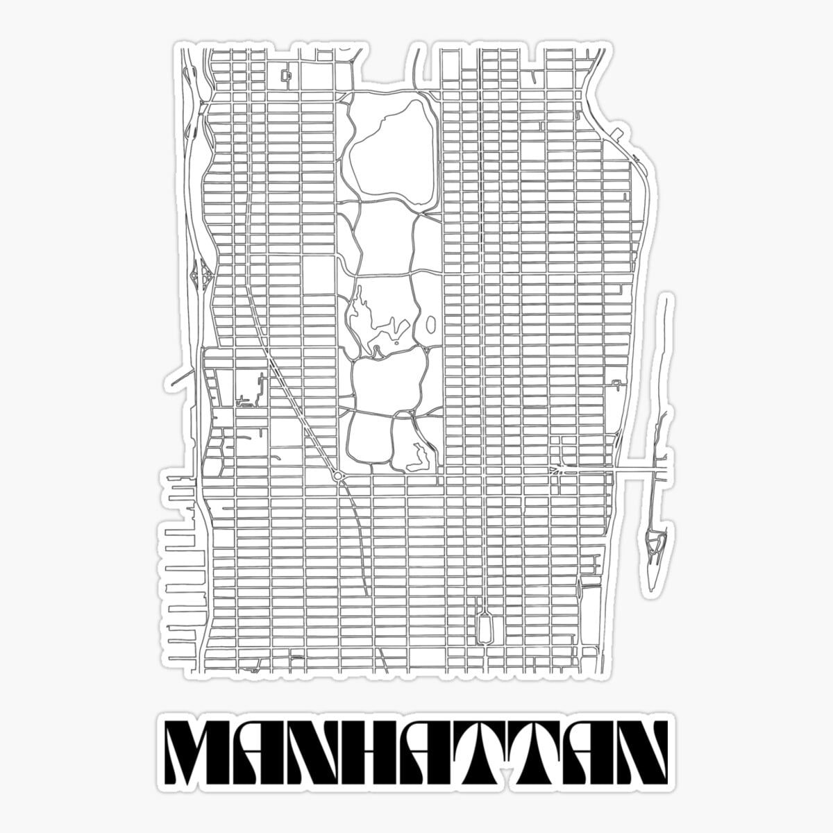 Maneki Retro Map O Manhattan Nyc Scandinavian Minimalist Line Drawing ...