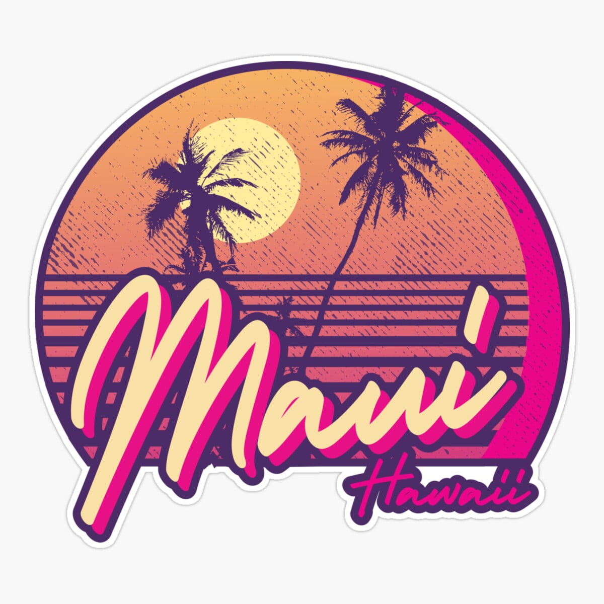 Maneki Retro Maui Hawaii Sunset Beach Graphic Sticker, Phone Decal ...