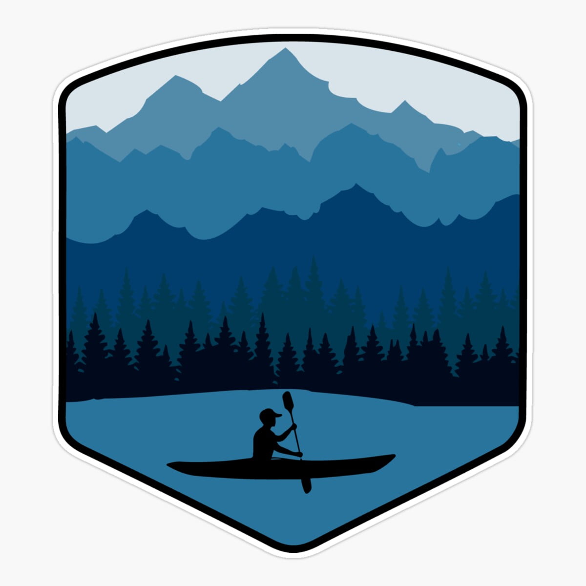 Maneki Retro Mountain River Lake Kayaking Canoe Kayak Paddling Sticker ...