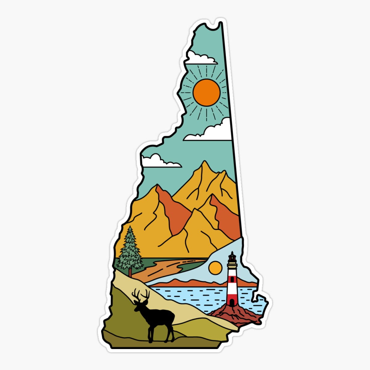 Maneki Retro New Hampshire Map - Lake Winnipesaukee White Mountain ...