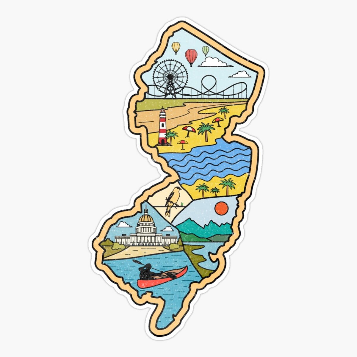 Maneki Retro New Jersey Map - Atlantic City Cape May Ocean City ...