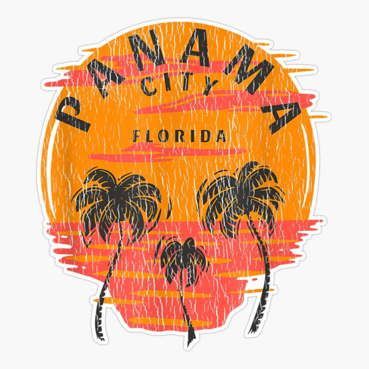 Maneki Retro Panama City Florida Palm Trees Sunset Skull Beach Sticker ...
