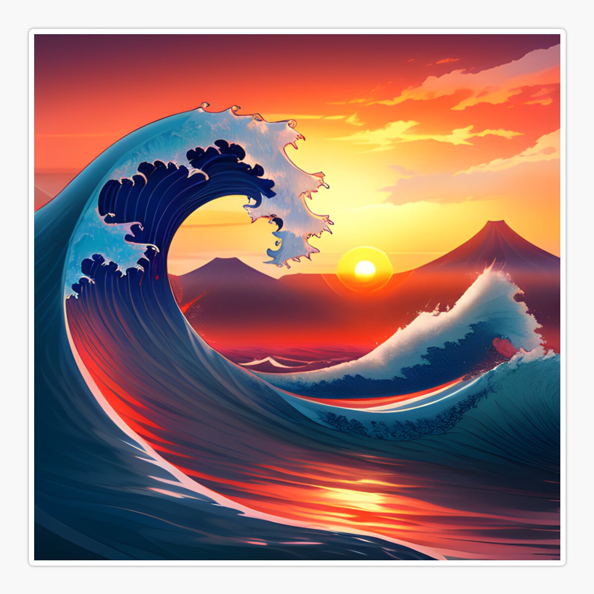 Maneki Retro Reimagining Of The Great Wave Off Sticker, Phone Decal ...