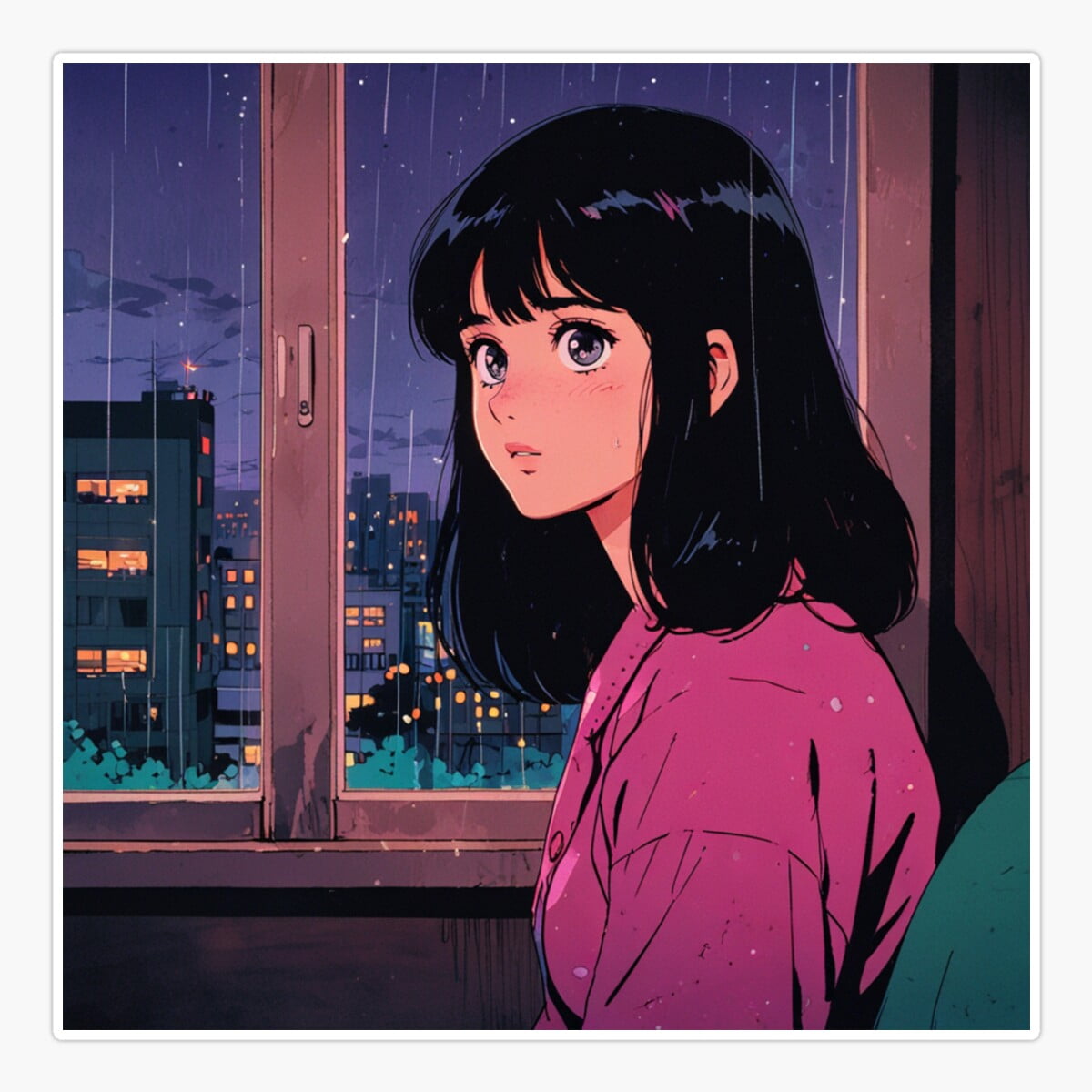 Maneki Retro Sad Girl - 80S Melancholy Sticker, Phone Decal Water ...