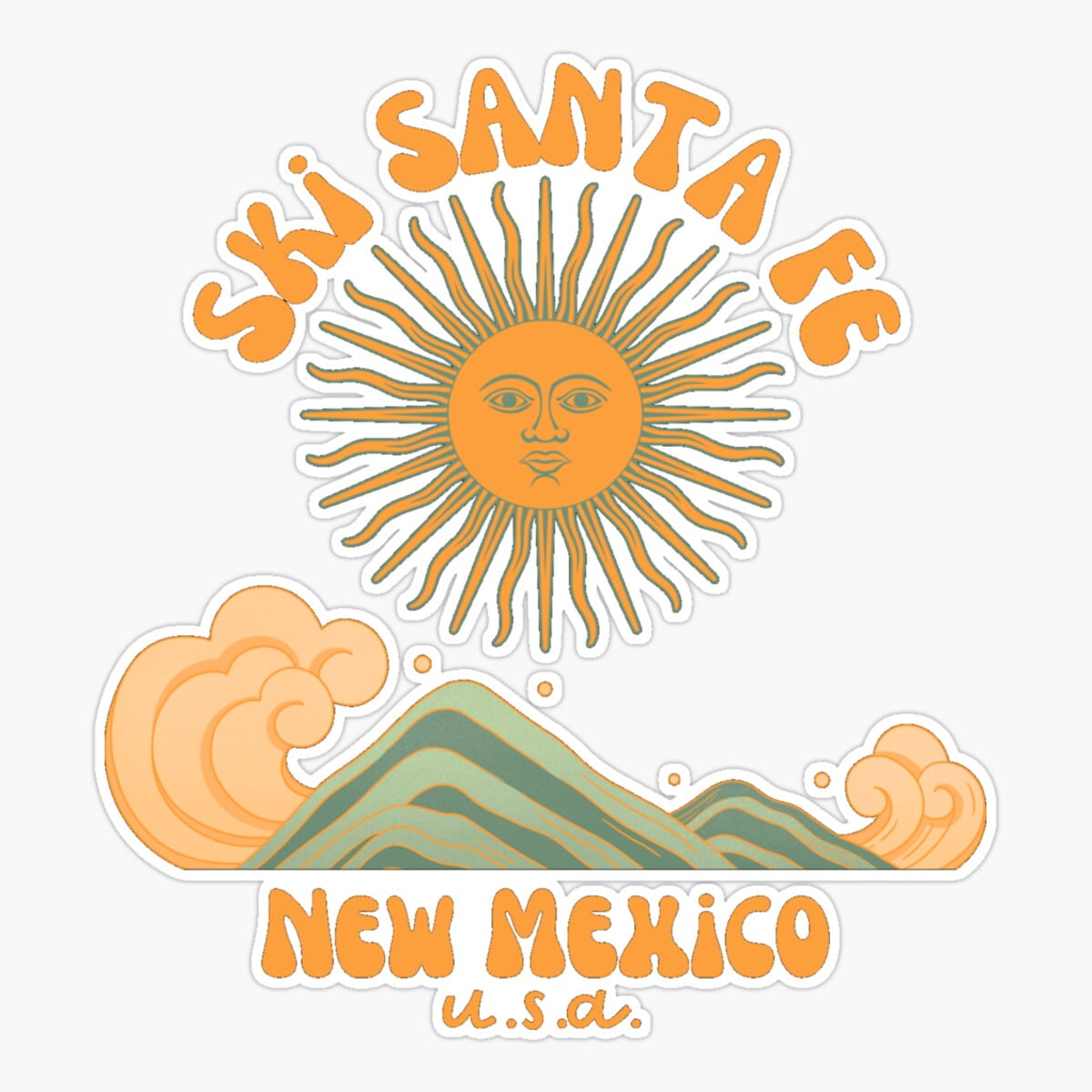 Maneki Retro Sixties Ski Santa E, New Mexico, Orange Text- Retro Skiing ...