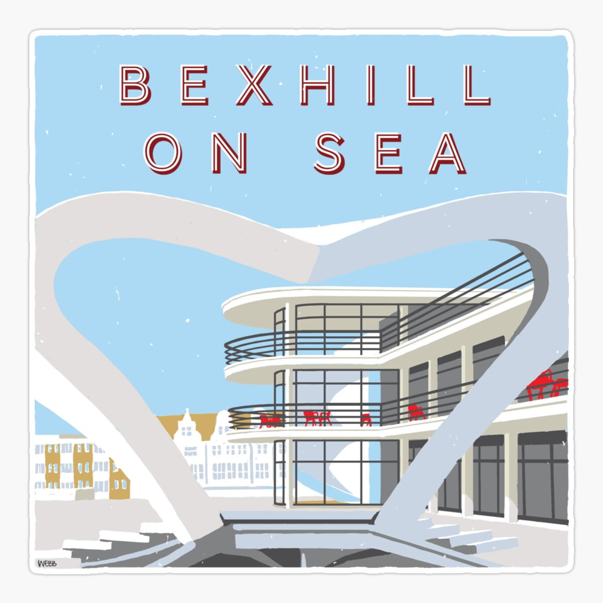 Maneki Retro Style Seaside Poster Of Bexhill-On-Sea Sticker, Phone ...
