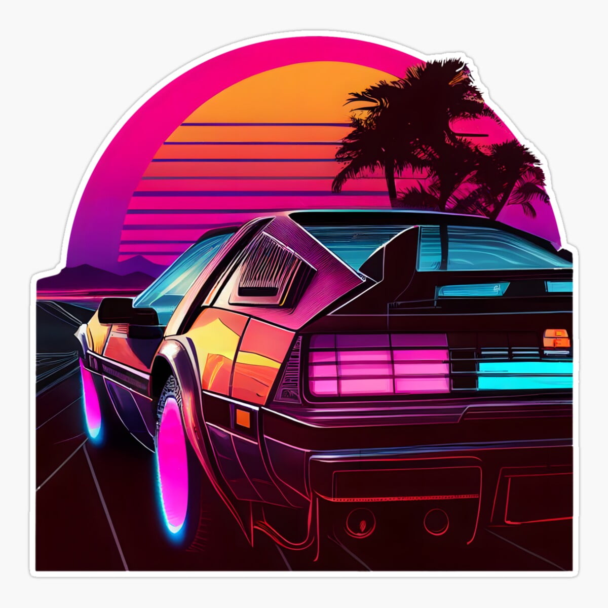 Maneki Retro Synthwave Delorean Sticker, Phone Decal Water Bottle ...