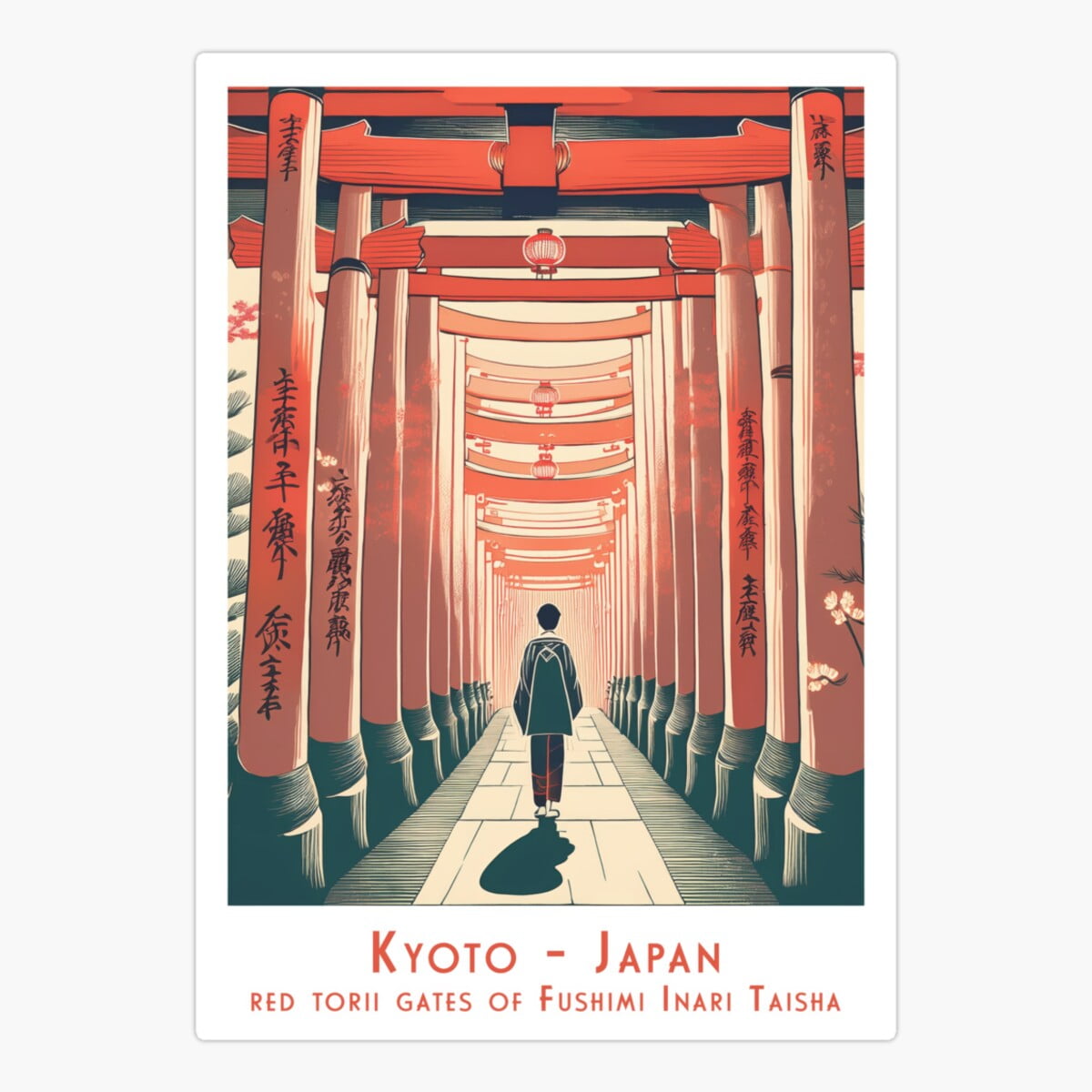 Maneki Retro Vintage Travel Poster Kyoto Japan – Red Torii Gates Of ...