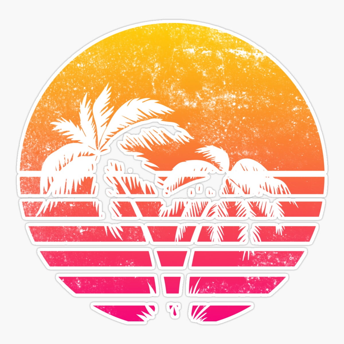 Maneki Retrowave Sunset With Palm Trees Sticker, Phone Decal Water ...