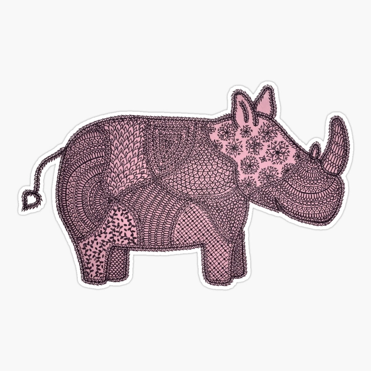 Maneki Rhino Doodle In Fine Liner - Pink Sticker, Phone Decal Water ...