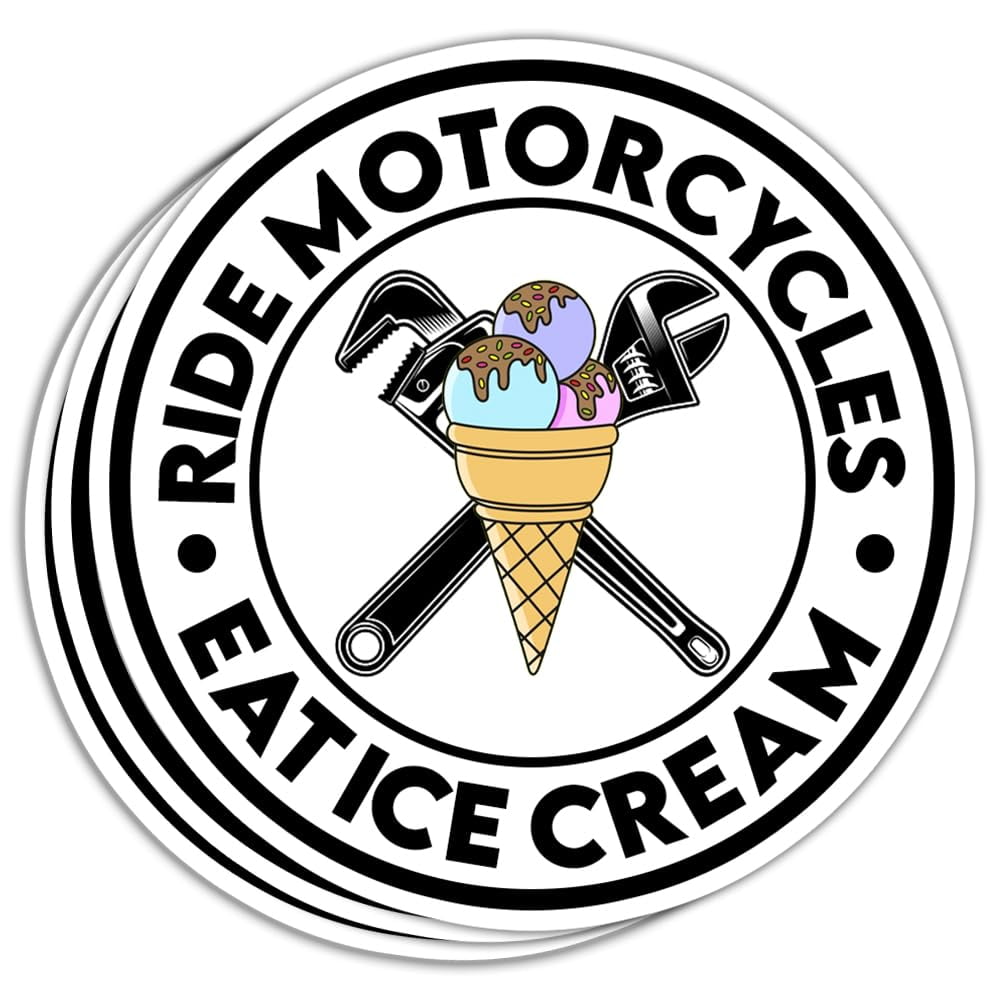 Maneki Ride Motorcycles Eat Ice Cream Sticker Funny Biker Motocycles ...