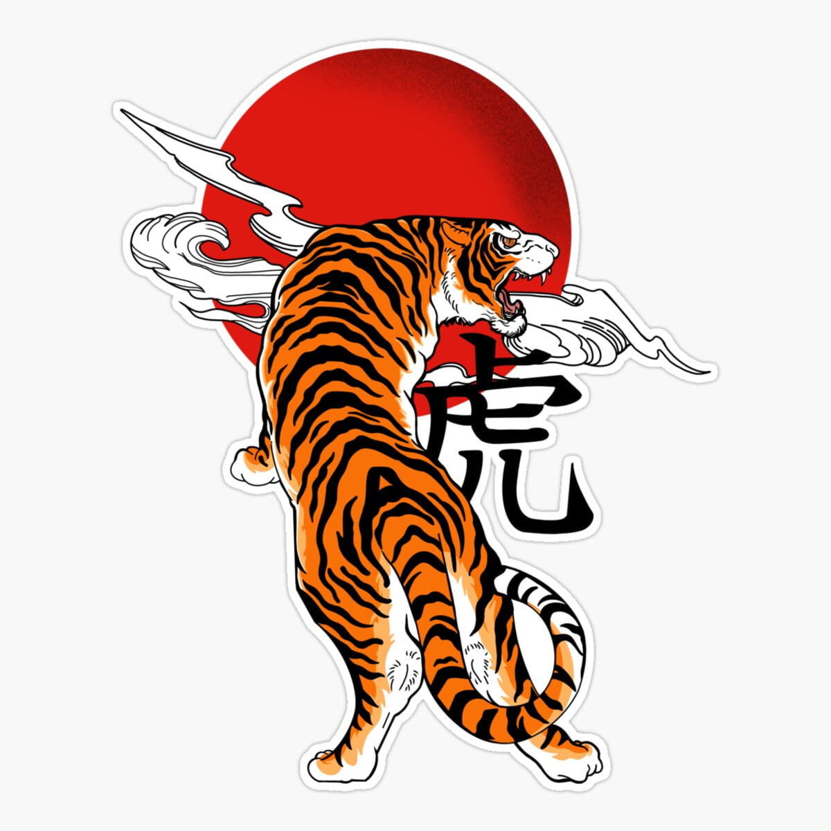 Maneki Rising Tiger Sticker, Phone Decal Water Bottle Stickers Car ...