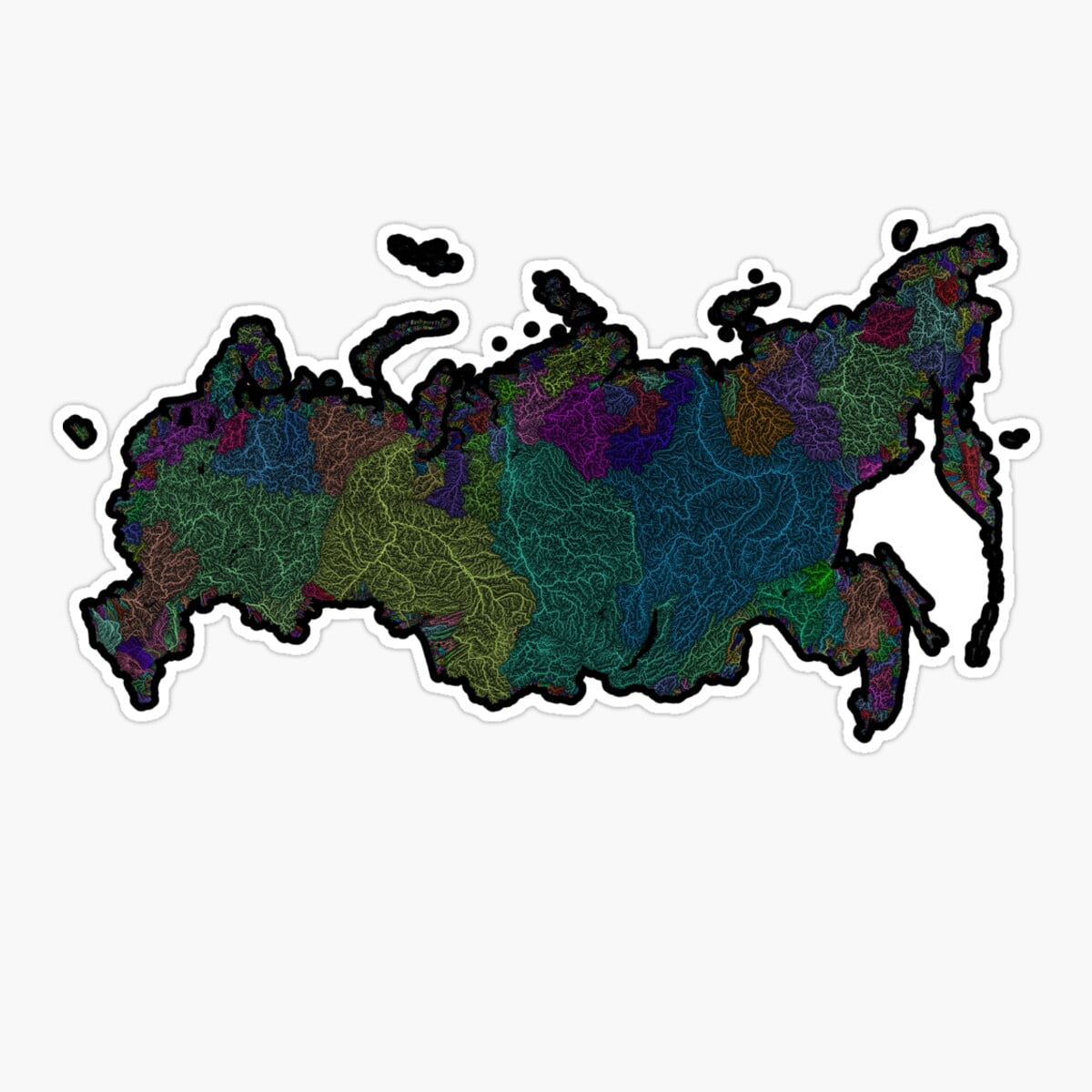 Maneki River Basin Map In Rainbow Colours With Black Background Sticker ...