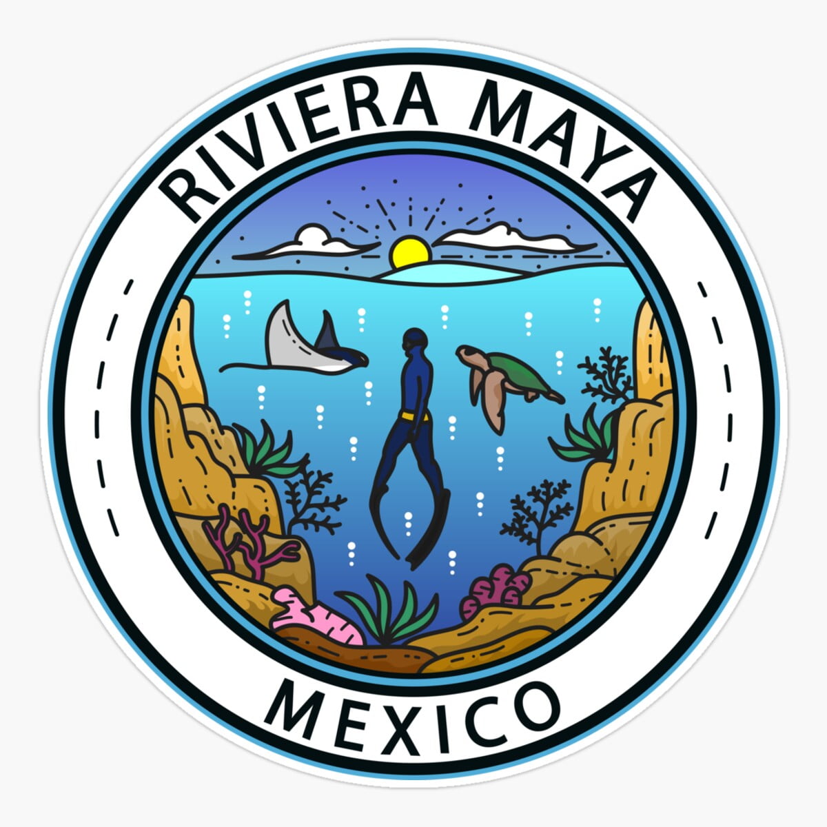 Maneki Riviera Maya Mexico Scuba Badge Sticker, Phone Decal Water ...