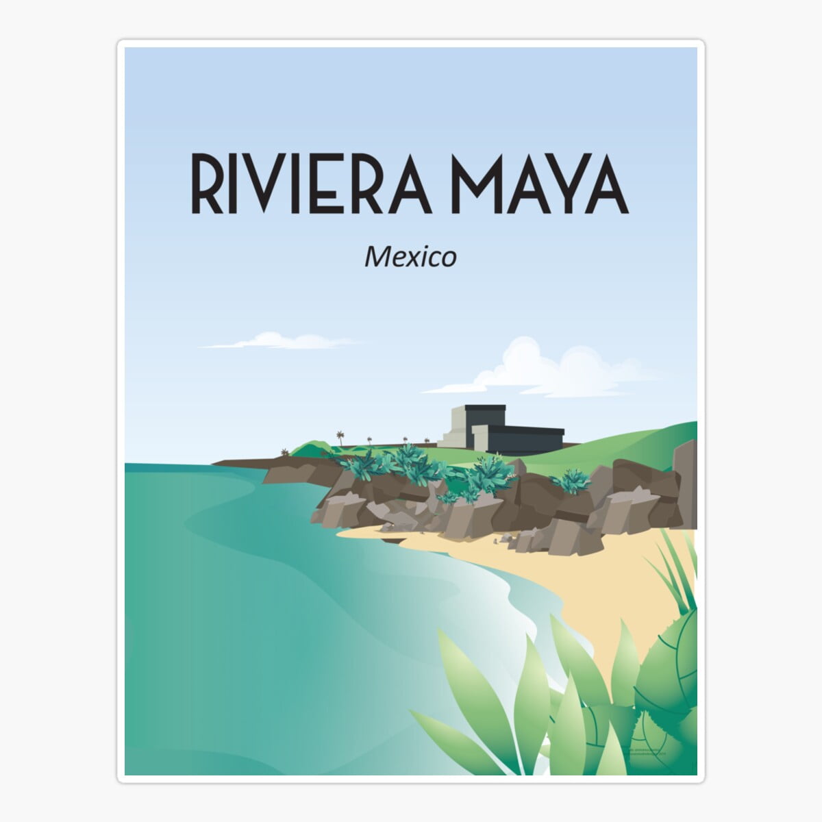 Maneki Riviera Maya Mexico Travel Poster Illustration Sticker, Phone ...